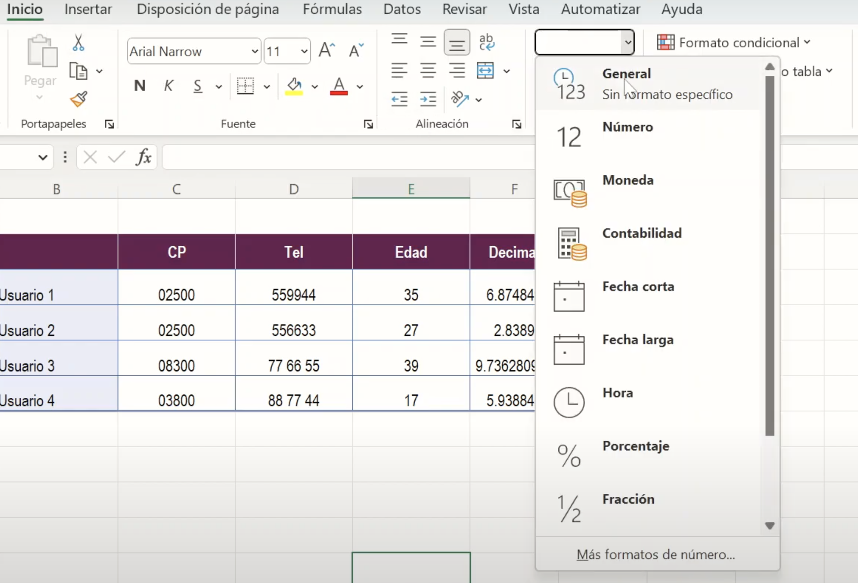 Convertir formato de números a texto en Excel