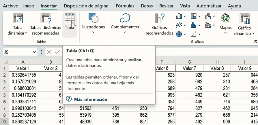 Dar formato como TABLA en Excel