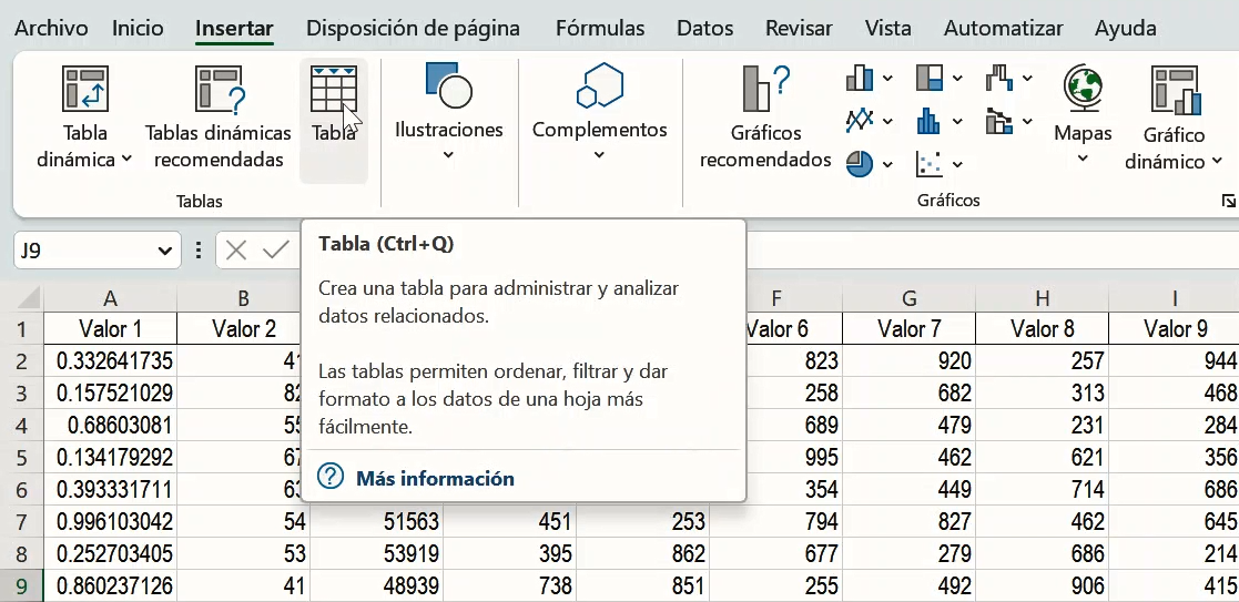 Dar formato como TABLA en Excel