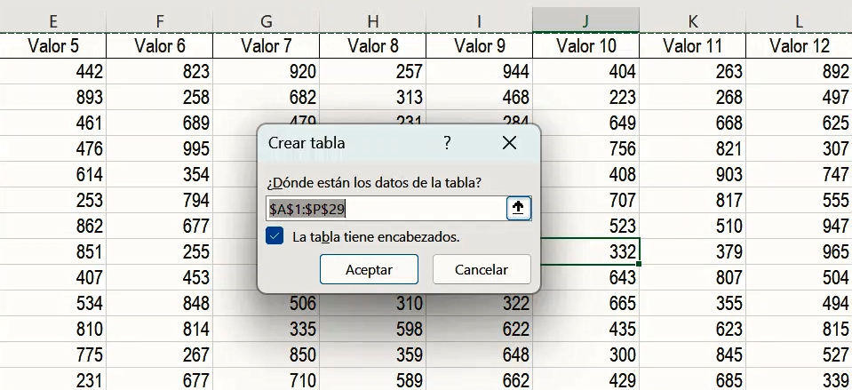 Dar formato como TABLA en Excel
