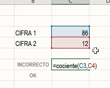 Fórmula de la división en Excel