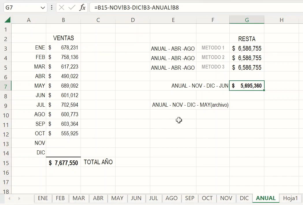 Restar en Excel - FORMULA