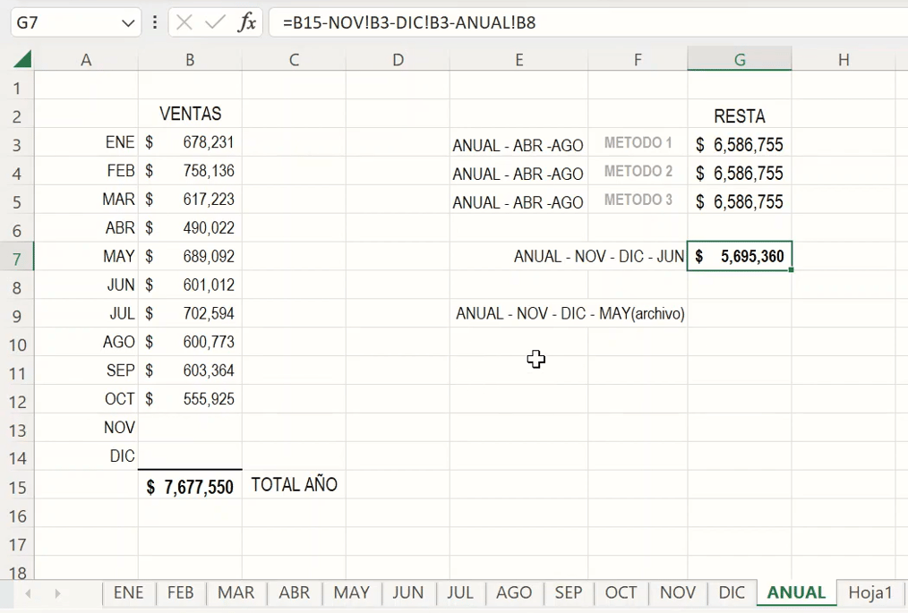 Restar en Excel - FORMULA