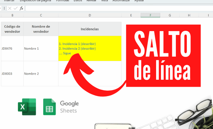 Salto de línea en Excel